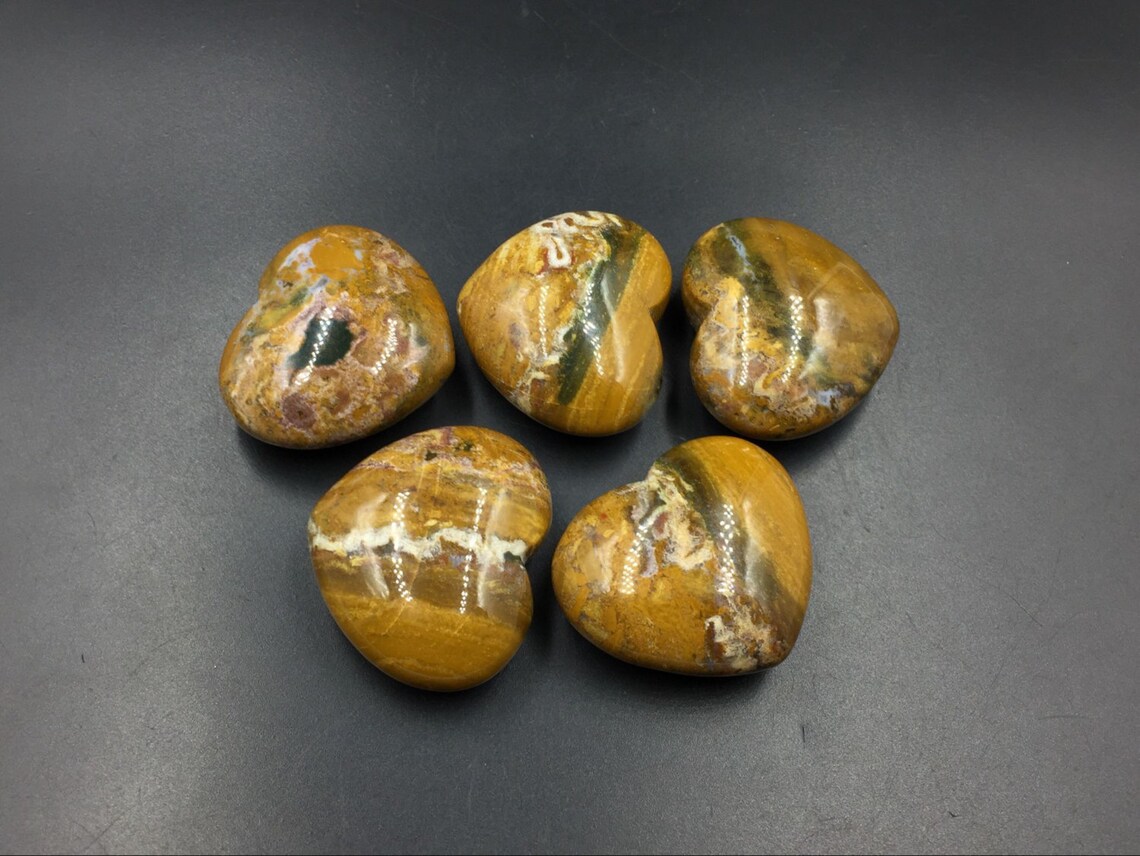 Yellow Ocean Jasper Heart Crystal Heart Shaped Stone Heart Hand Carved ...