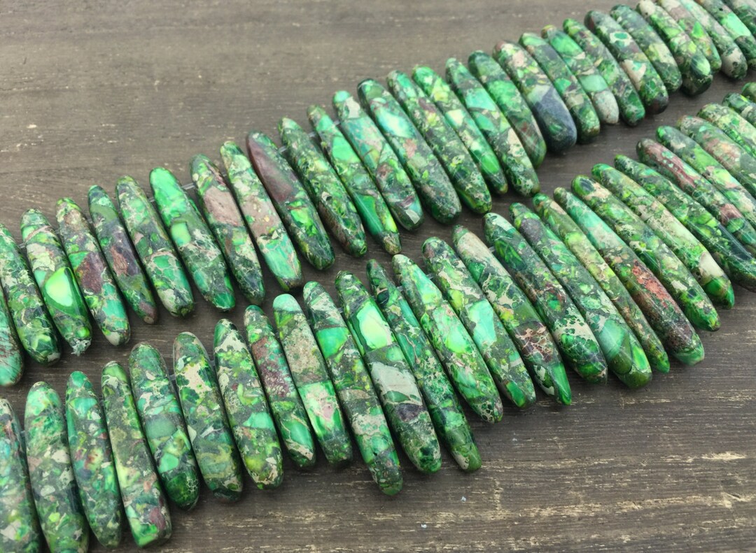 Green Jasper Stick Beads Sea Sediment Jasper Point Spike Bead Graduated ...