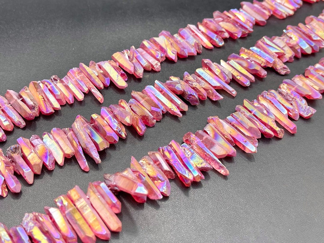 Raw Tiny Bright Red Aura Quartz Points Crystal Point Stick Beads Aura ...