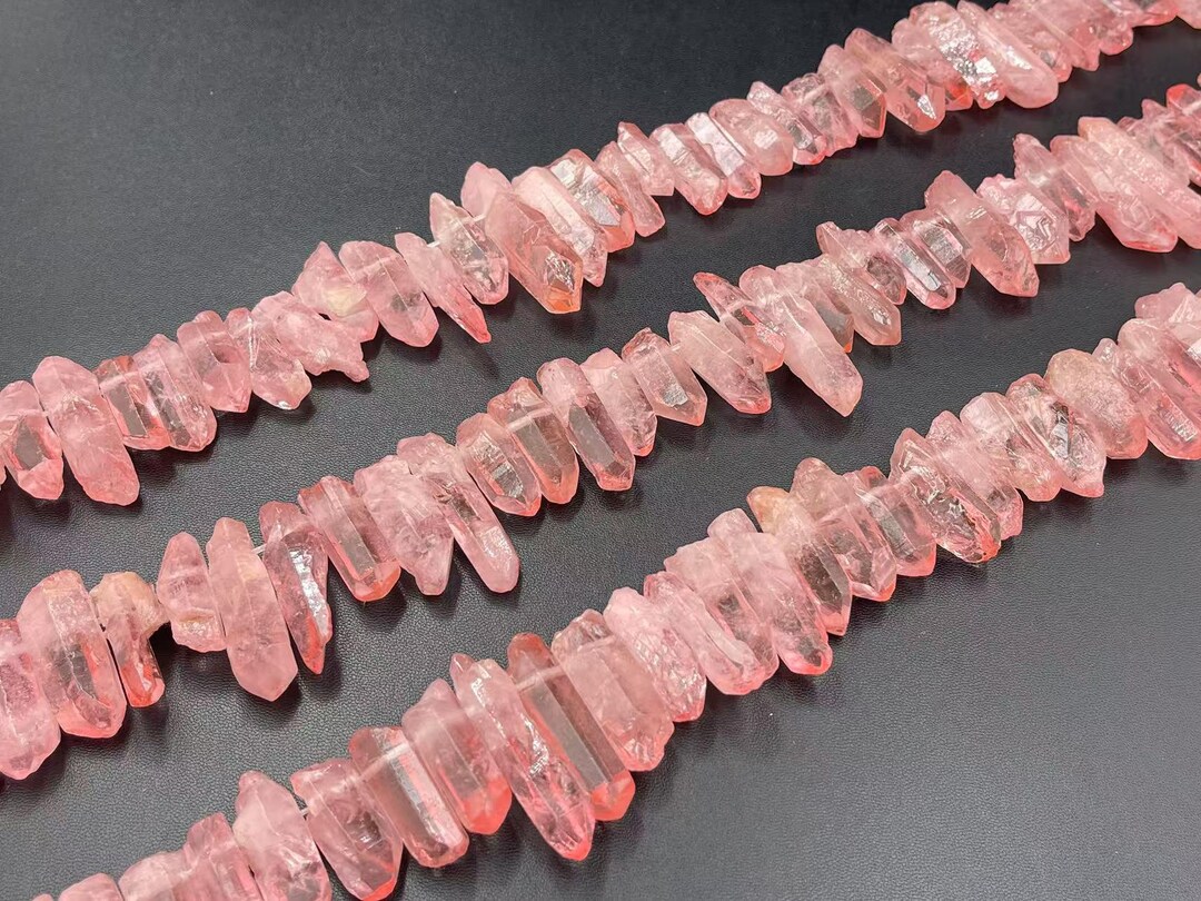 Thick Pink Quartz Crystal Points Raw Peach Quartz Point Beads Quartz ...