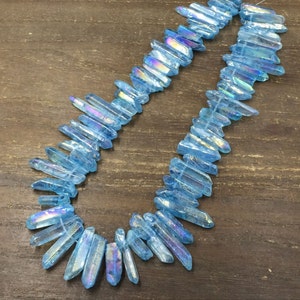 Polished Aura Blue Crystal Points Quartz Point Beads Tiny Blue Quartz ...