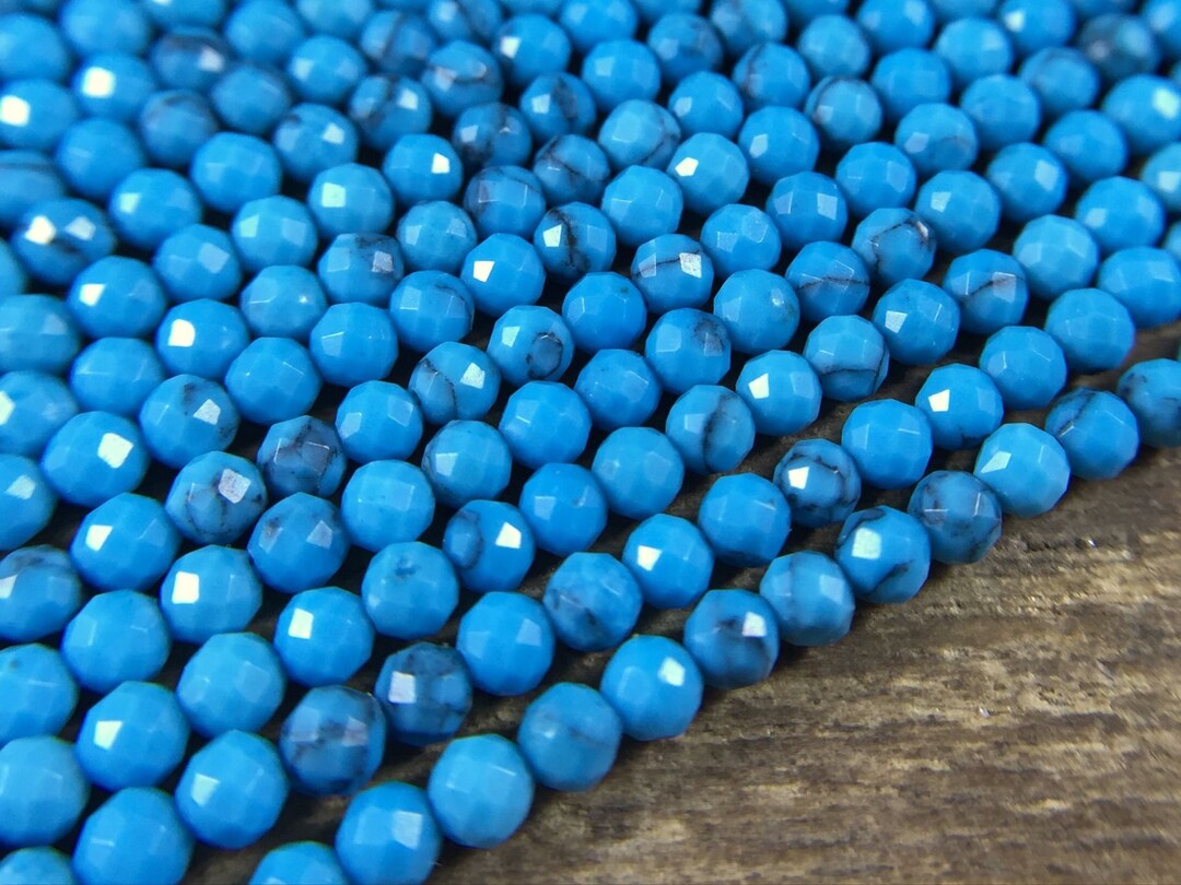 4mm Faceted Turquoise Beads Micro Faceted Round Tiny Small Blue ...