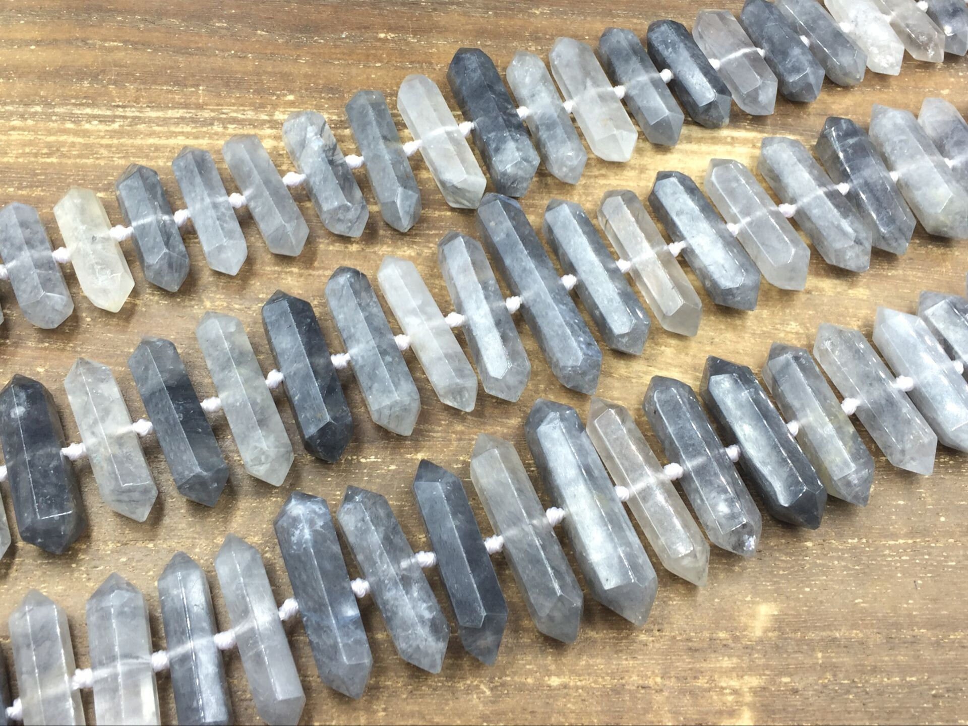 Polished Gray Quartz Crystal Points Double Terminated Center Drilled ...