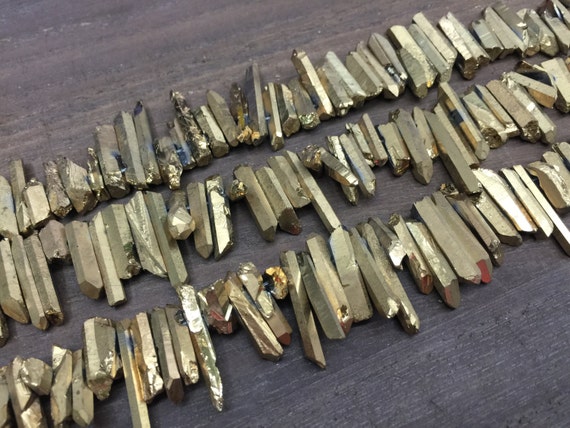 Tiny Gold quartz point Beads Raw Crystal points Matte Coated | Etsy