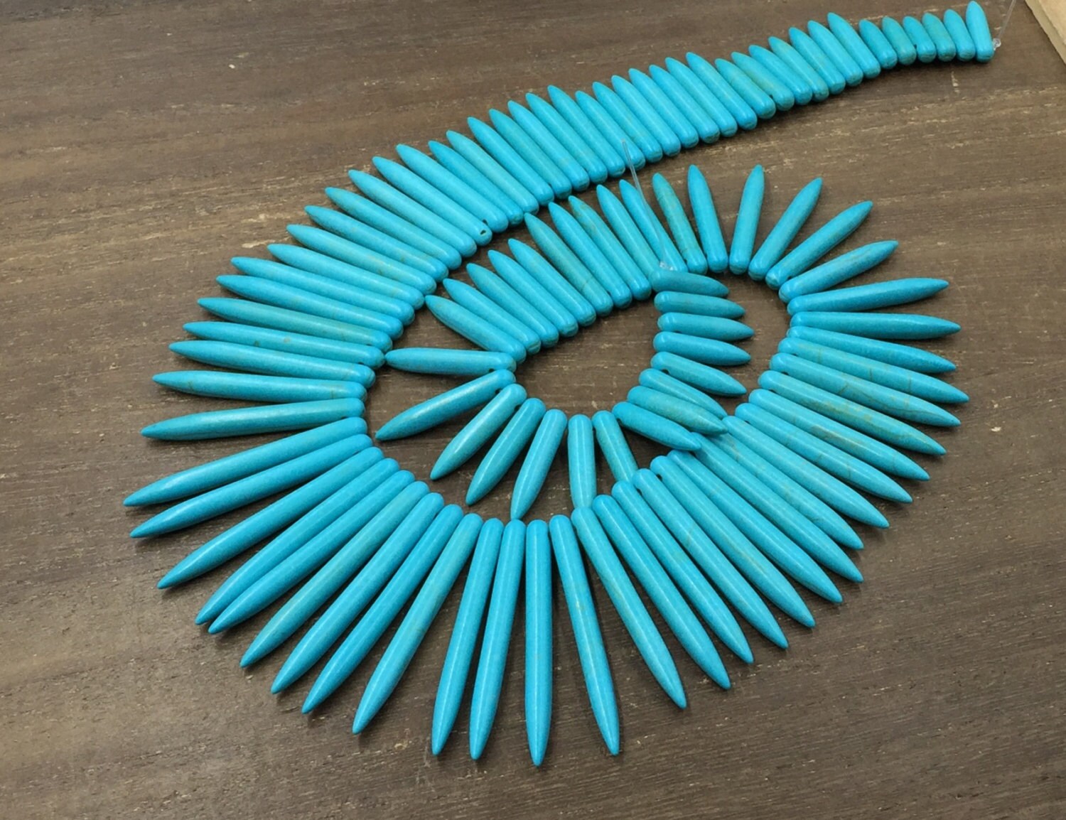 Aqua Turquoise Point Blue Howlite Stick spike Necklace Beads | Etsy