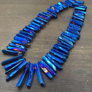 Polished Titanium Blue Quartz Point Crystal Point Stick Beads Top ...