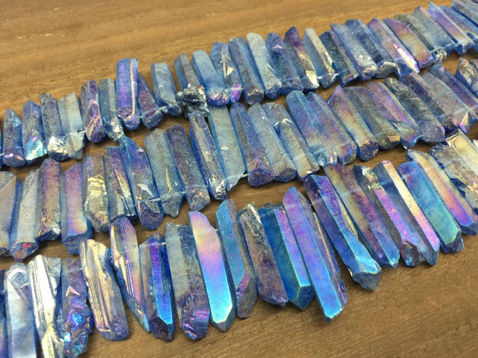 Matte Blue Crystal Point Beads Rainbow Quartz Raw Quartz Point - Etsy