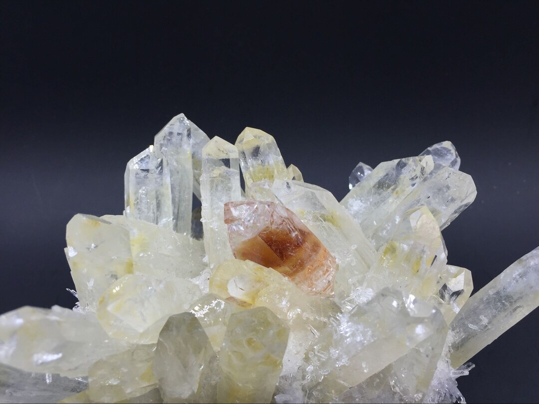 1.65lbs Large Yellow Quartz Cluster With Orange Phantom Quartz Point ...