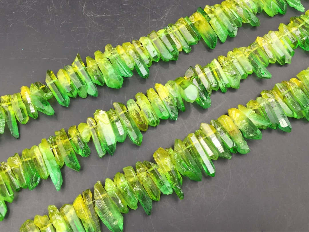 Yellow&green Quartz Points Gradient Quartz Crystal Point Beads Mystic ...