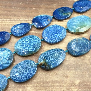 Blue Dyed Fossil Coral Slice Beads Facted Coral Fossil Slice Beads ...