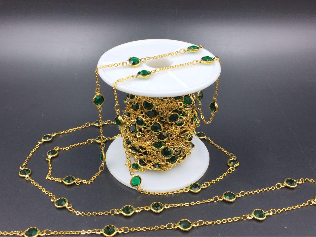 10ft Green Glass Station Connector Chain 6mm Transparent Glass Bezel ...