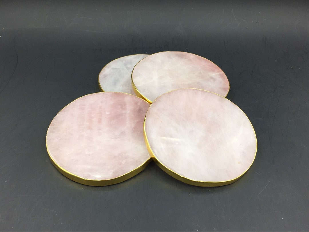 Rose Quartz Coasters Round Coaster Set Rose Quartz Slice Gold Coasters ...
