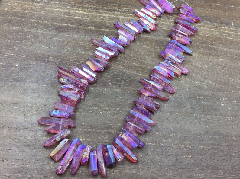 Tiny Bright Pink Aura Quartz Points Crystal Point Stick Beads - Etsy