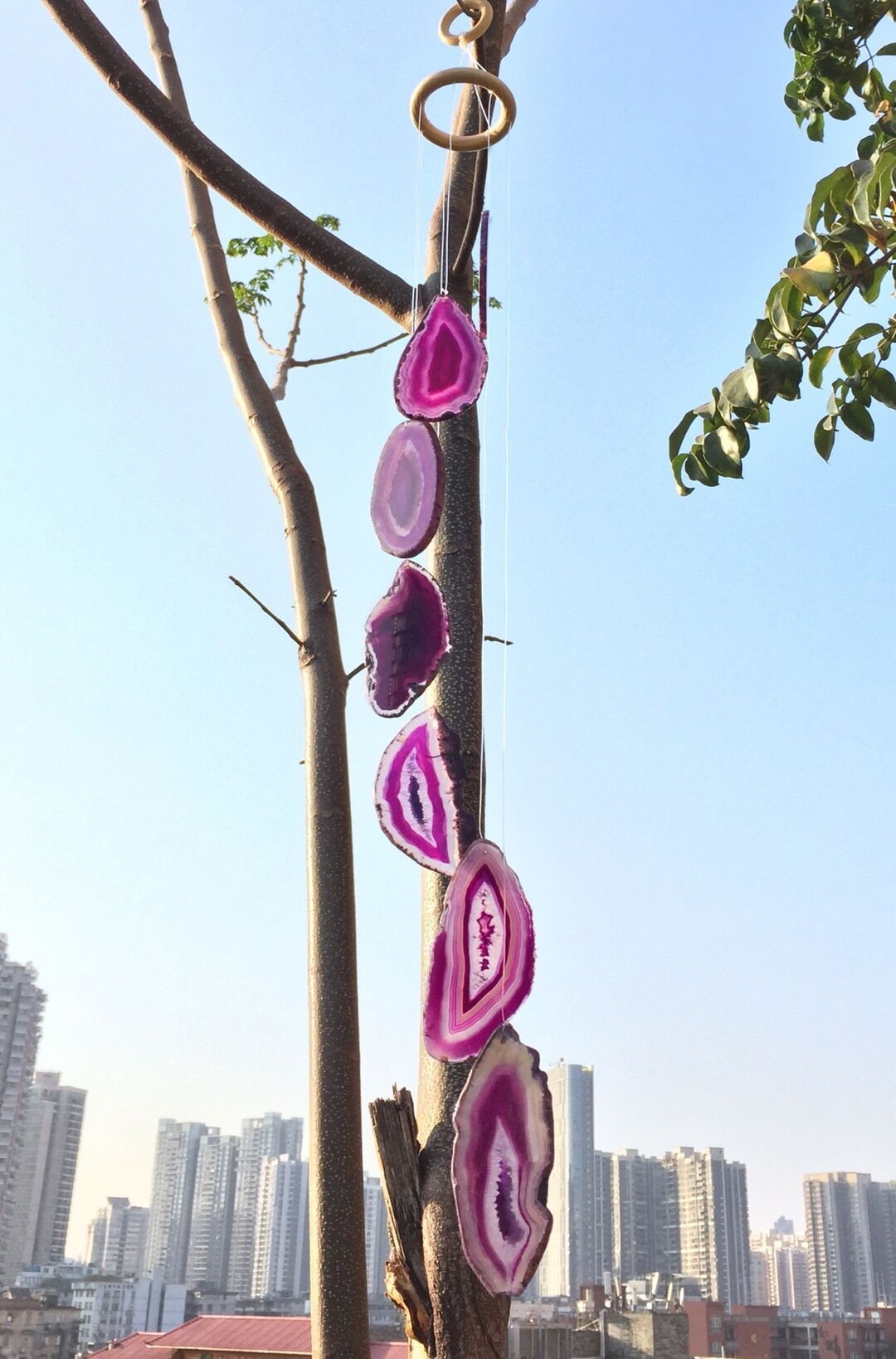Purple Agate Windchime Agate Slice Wind Chime Gemstone Stone Home Decor ...