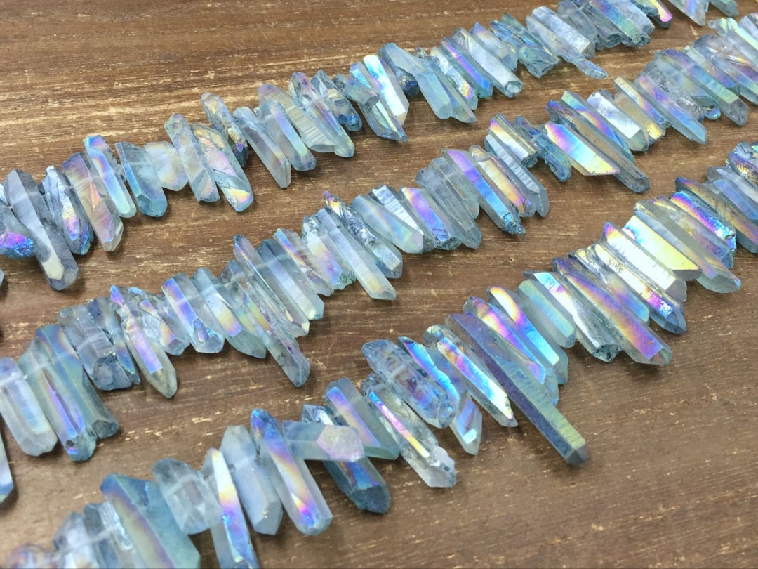 Aura Blue Crystal Points Matte Quartz Chip Point Beads Tiny Titanium ...
