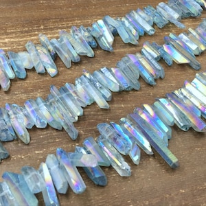 Aura Blue Crystal Points Matte Quartz Chip Point Beads Tiny Titanium ...