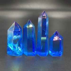 Blue Aura Quartz Crystal Point Tower Rainbow Blue Aura Crystal Obelisk ...