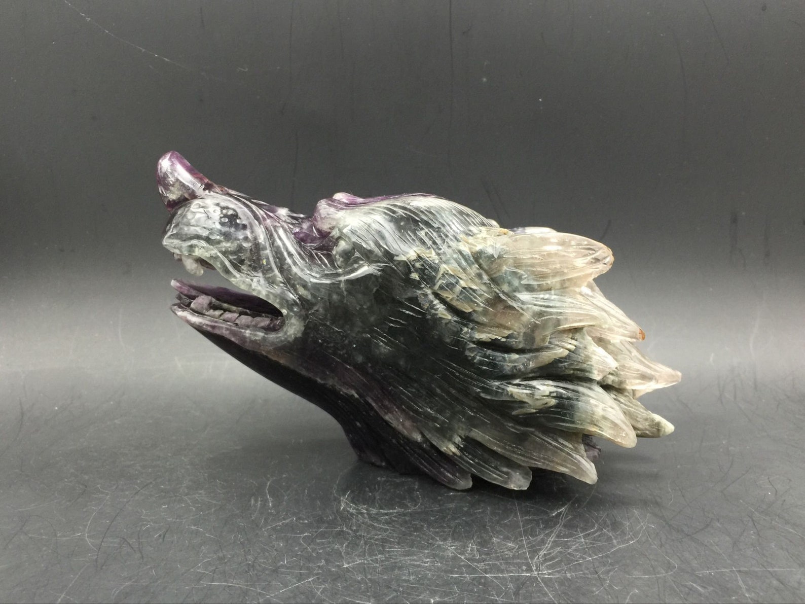 Large Rainbow Fluorite Wolf Hand Hand Carved Wolf Figurine Statue ...