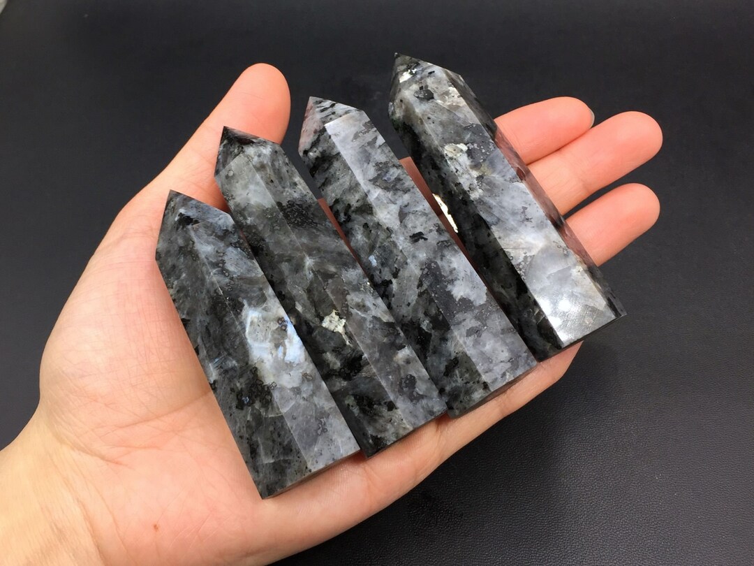 Black Larvikite Point Tower Gemstone Flashy Larvikite Crystal Tower ...