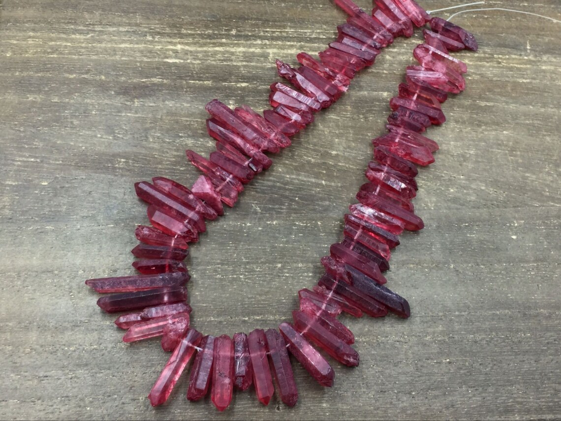 Tiny Frosted Red Crystal Points Matte Red Quartz Point Beads Bulk ...