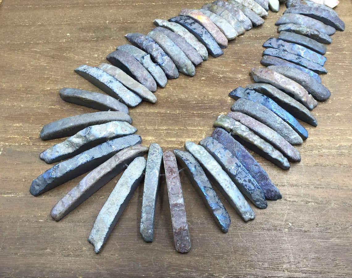 Aura Titanium Agate Stick Bead Raw Agate Points Grayish Blue - Etsy