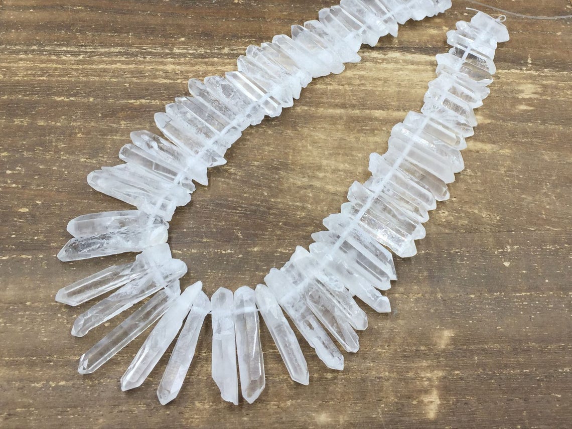 Raw Clear Quartz Crystal Points Rock Quartz Beads Top Drilled - Etsy