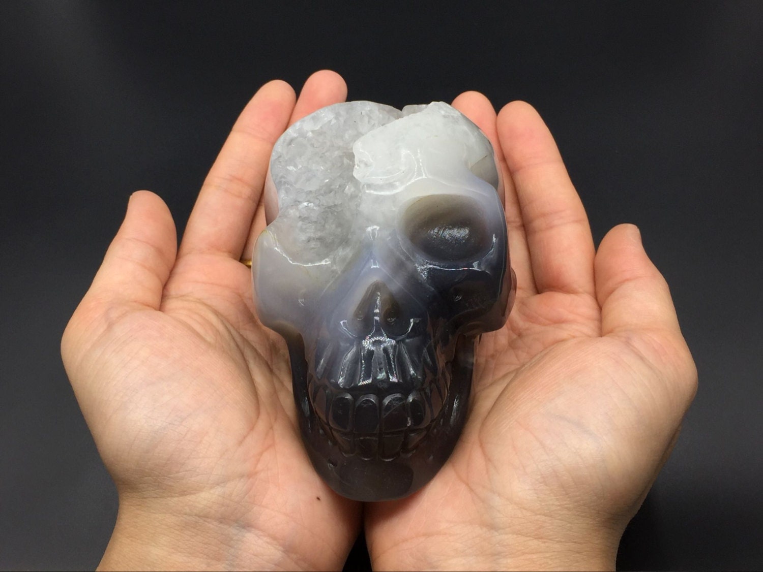 Realistic Agate Geode Skull Sculpture Crystal Skull Hand | Etsy