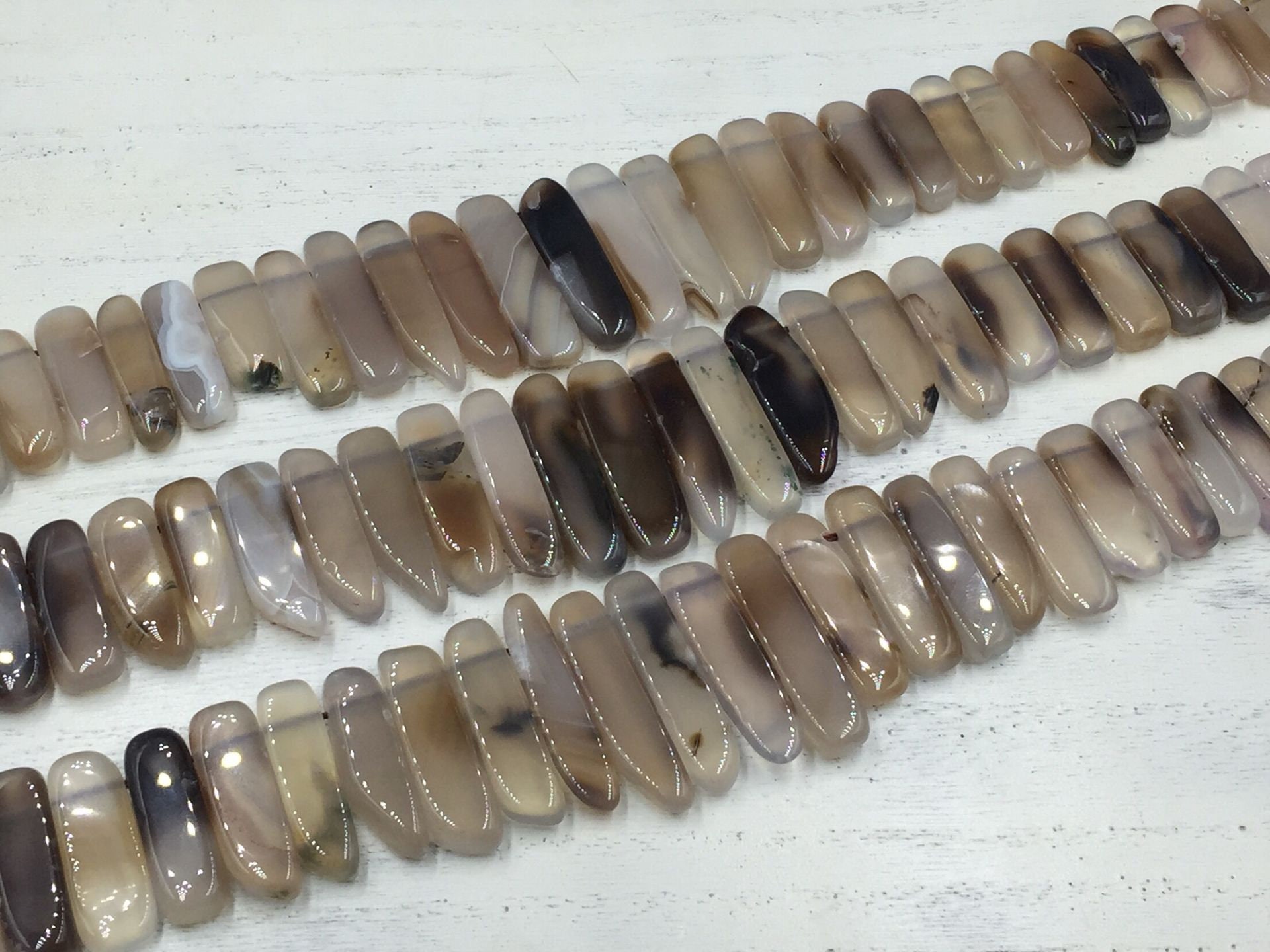 Polished Gray Agate Stick Slice Beads Graduated Agate Beads Top Drilled ...