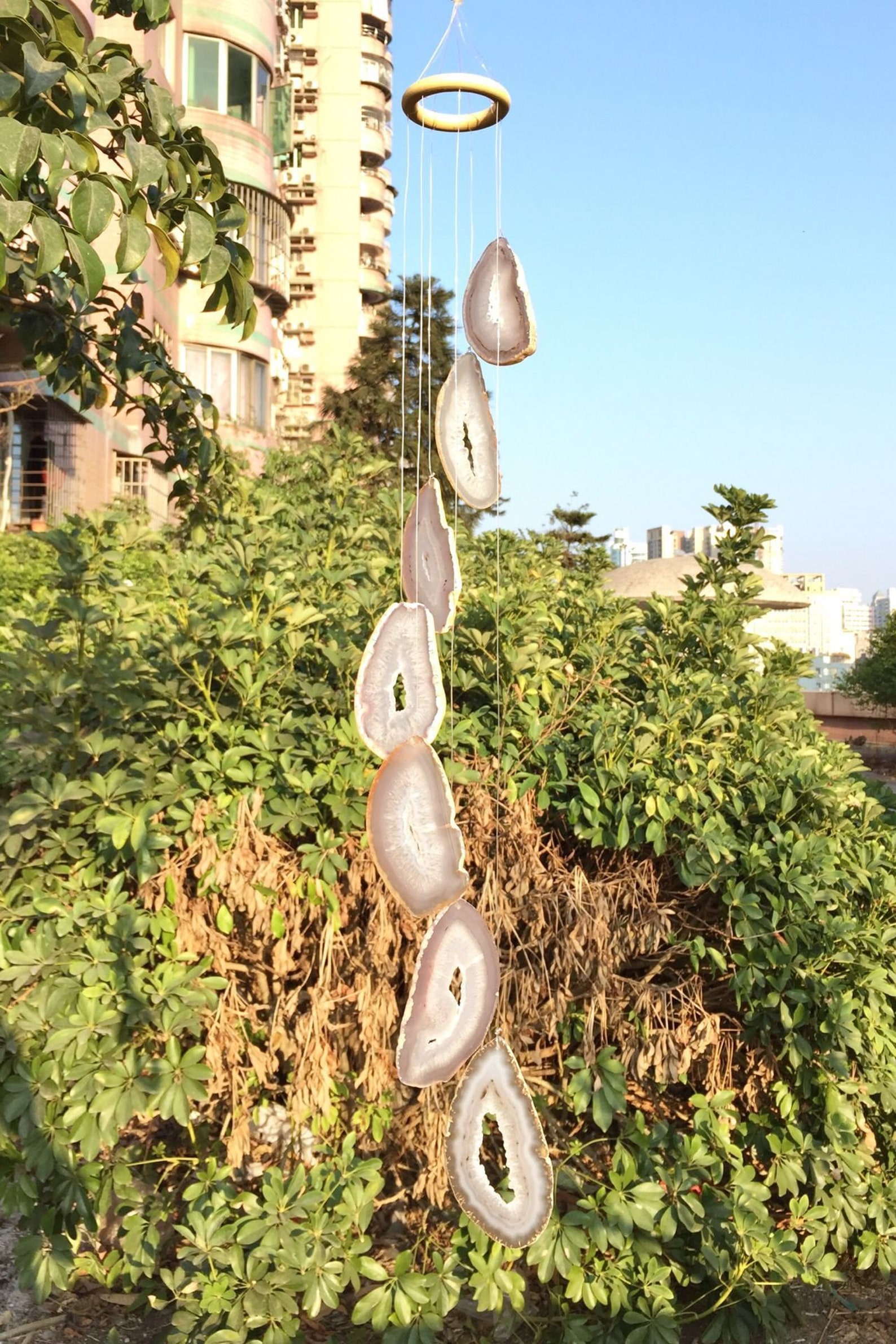 Gray Agate Windchime Agate Slice Wind Chime Multicolor Wind - Etsy