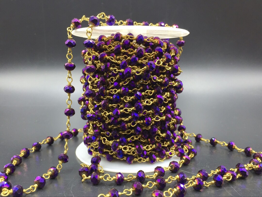 10ft Titanium Purple Glass Beads Chain 4x6mm Faceted Rondelle Beads ...
