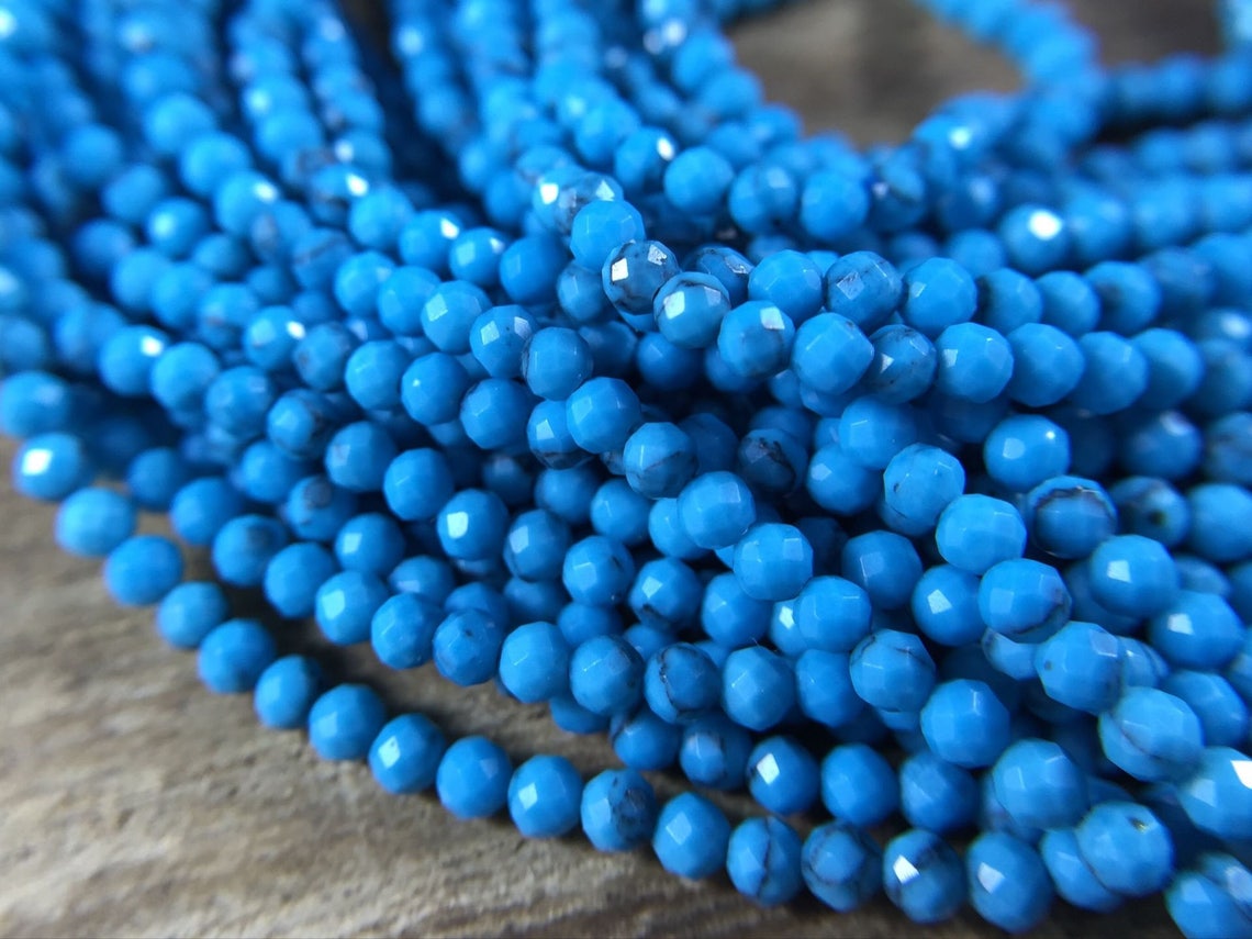 4mm Faceted Turquoise Beads Micro Faceted Round Tiny Small Blue ...
