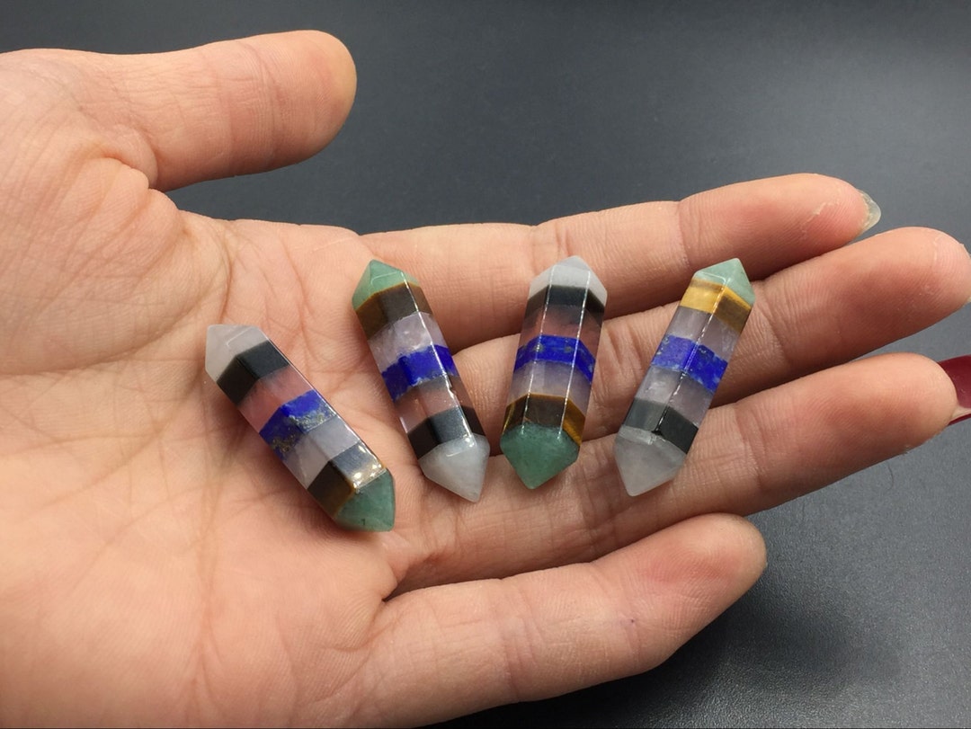 7 Chakras Quartz Obelisk M Size Multi Stone Wand Double Terminated ...