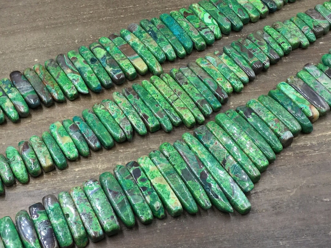 Polished Ocean Jasper Slice Beads Green Sea Sediment Jasper Slice Stick ...