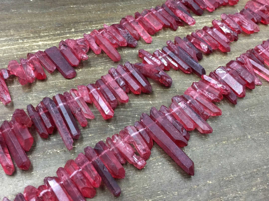 Tiny Frosted Red Crystal Points Matte Red Quartz Point Beads Bulk ...