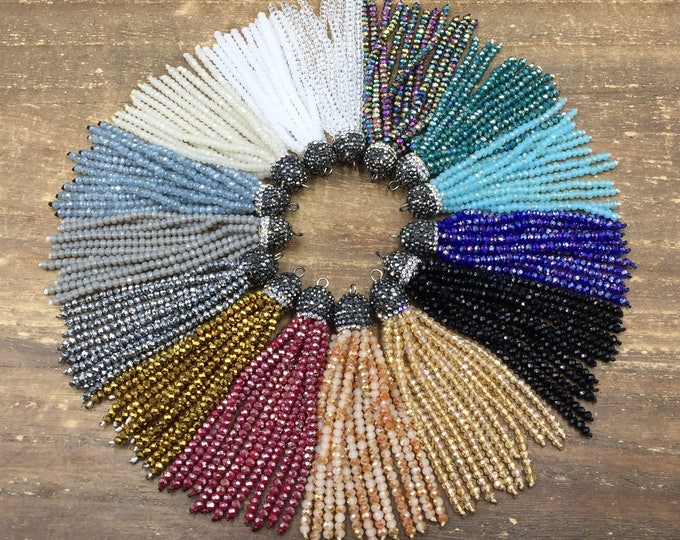 Wholesale Crystal Tassel Pendant Pave Tassel Pendant Glass Beads Tassel ...