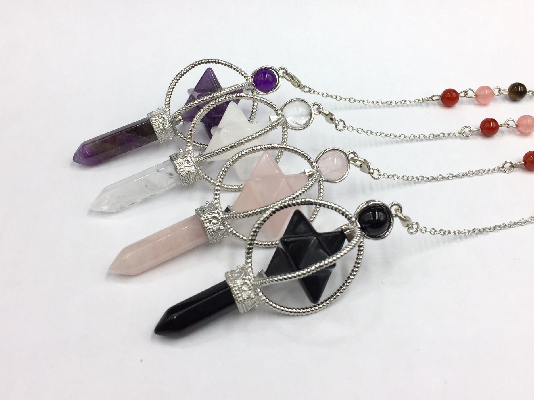 7 Chakra Pendulum Gemstone Point&merkaba Star Pendulum Crystal - Etsy