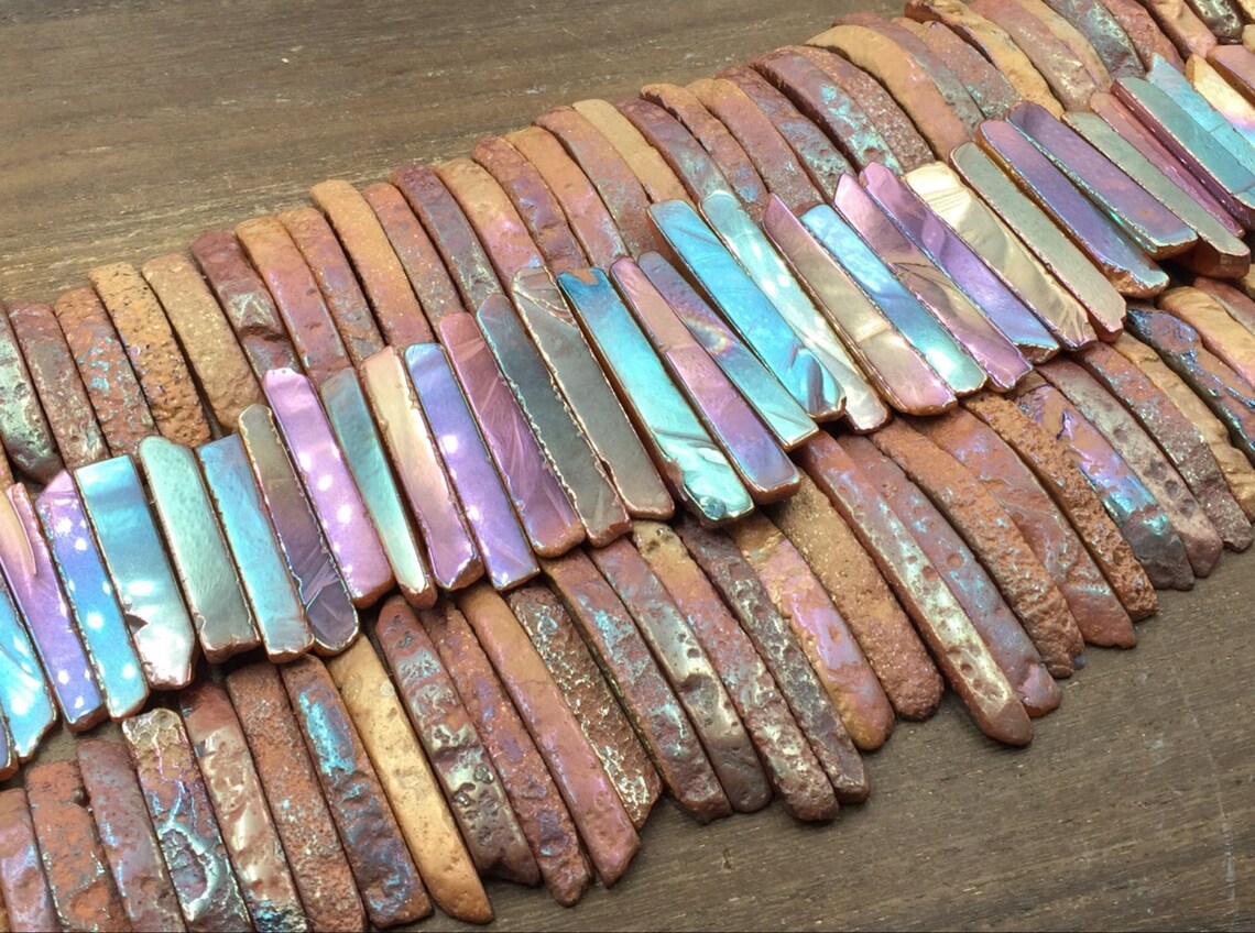 Tangerine Titanium Agate Slice Stick Point Beads Raw Rough - Etsy