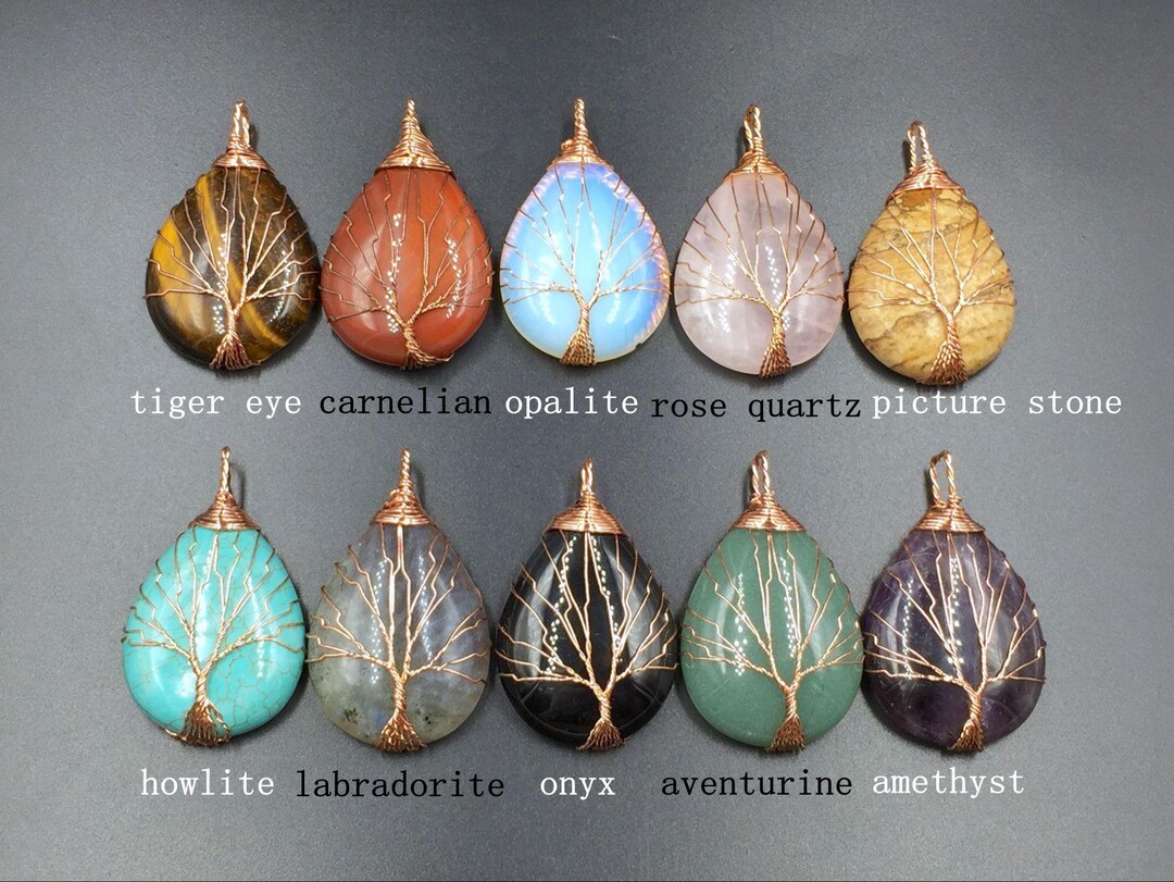 Rose Gold Pendant Teardrop Pendant Tree of Life Pendant Wire Wrapped ...