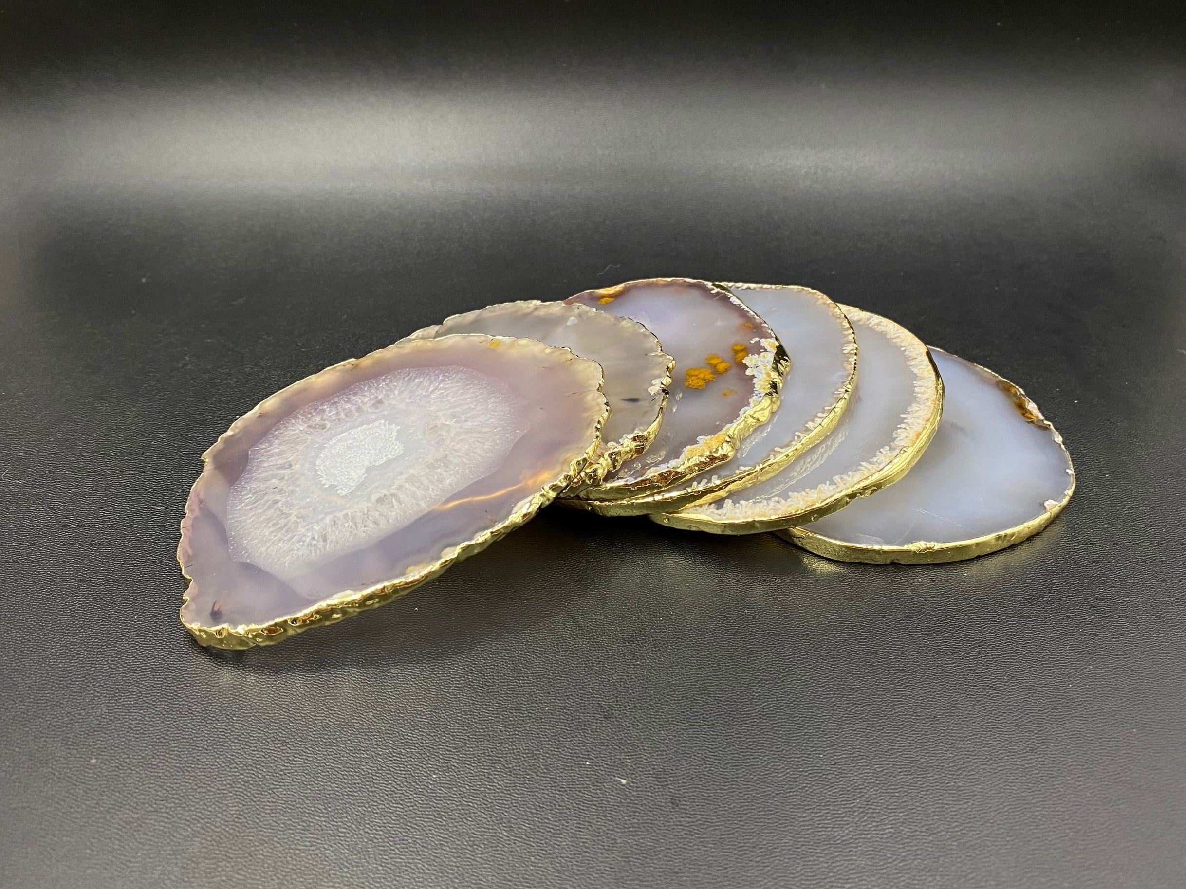 Gold Agate Coasters Large Agate Slices Natural Gray Agate Coasters Set ...