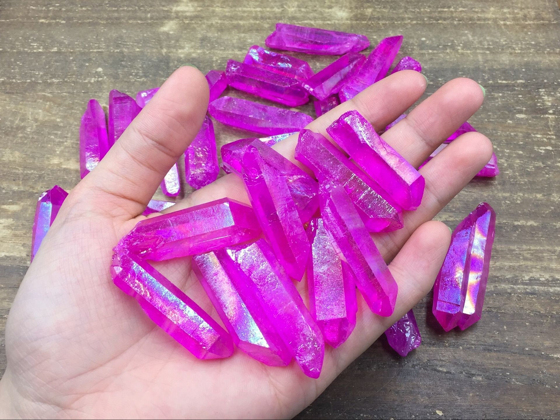 Undrilled Pink Fushcia Aura Quartz Crystal Points Raw Rough Bulk Quartz ...