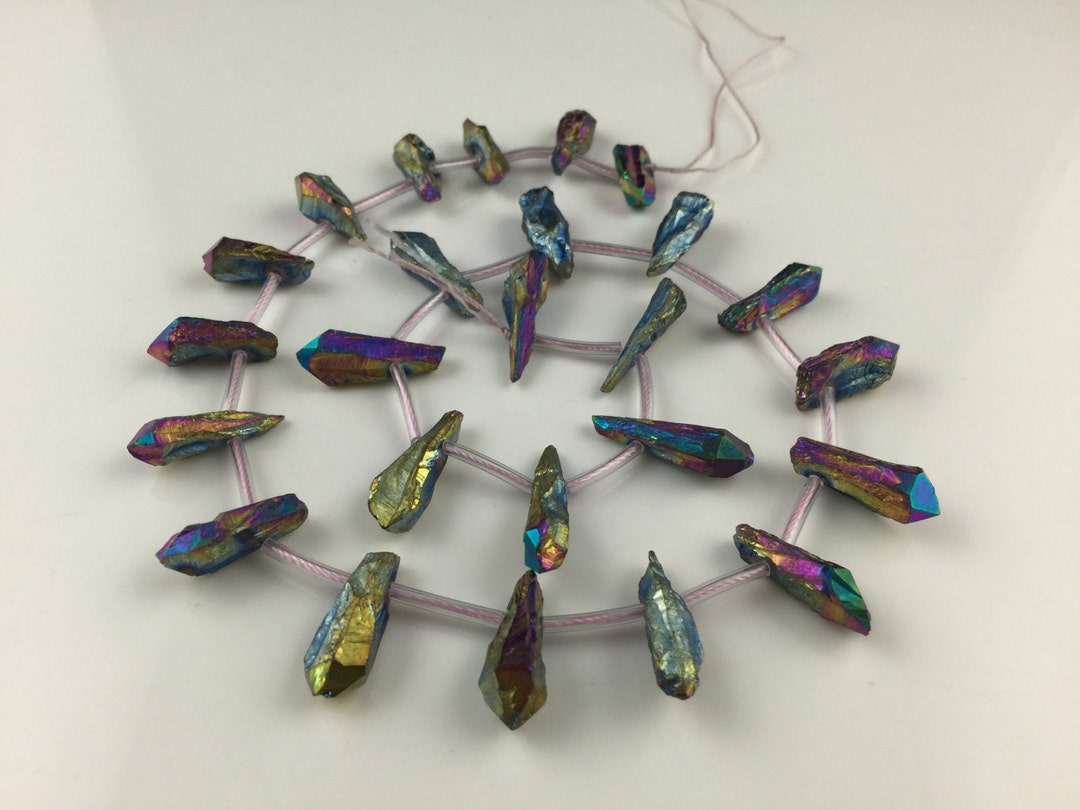 Rainbow Crystal Quartz Point Beads Titanium Metalic Crystal Points Top ...