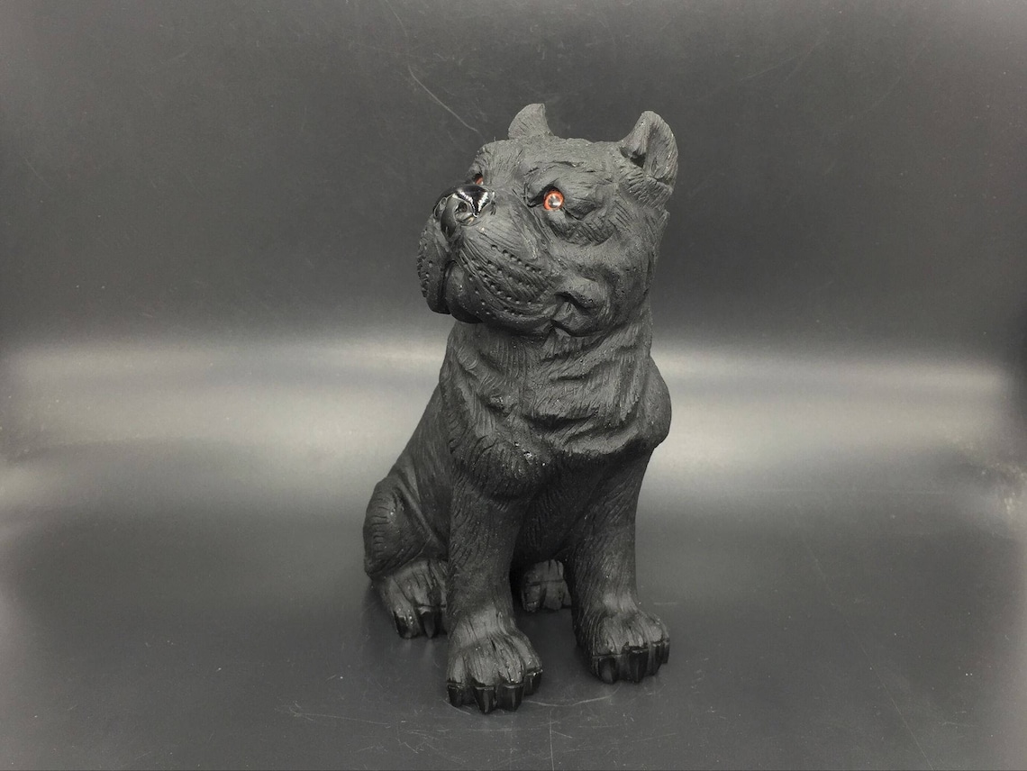 Cane Corso Dog Figurine Realistic Black Obsidian Dog Sculpture Crystal ...