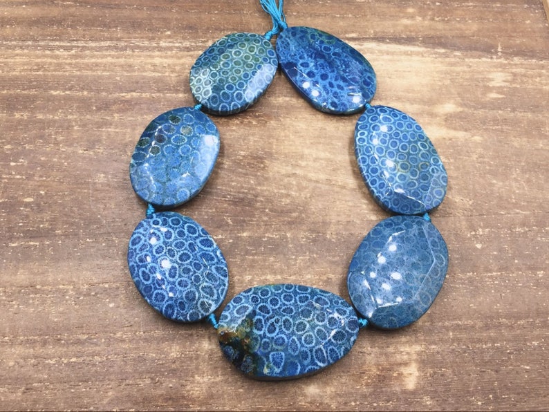 Blue Dyed Fossil Coral Slice Beads Facted Coral Fossil Slice - Etsy