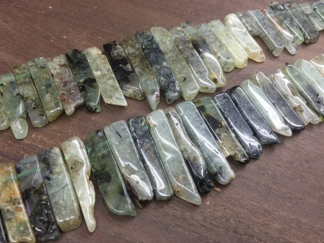 Natural Prehnite Slice Beads Green Prehnite Point Beads Graduated ...