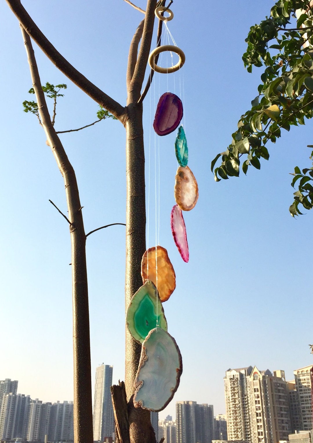 Mix Color Agate Windchime Agate Slice Wind Chime Multicolor Wind Chimes ...