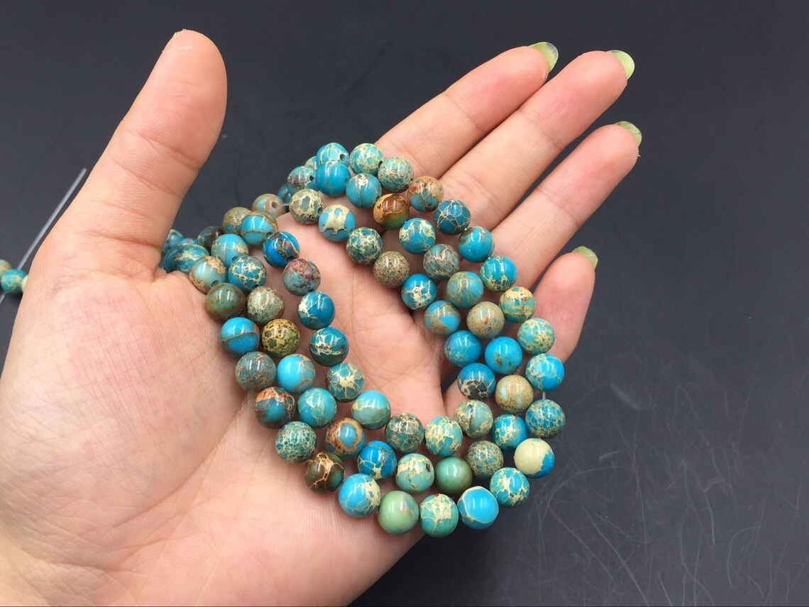 Aqua Blue Jasper Beads Blue Imperial Jasper Round Beads Gemstone Beads ...