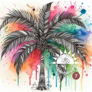 Zentangle Style Colorful Watercolor Palm Tree Tattoos – Temporary Ink ...