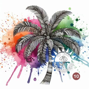 Zentangle Style Colorful Watercolor Palm Tree Tattoos – Temporary Ink ...
