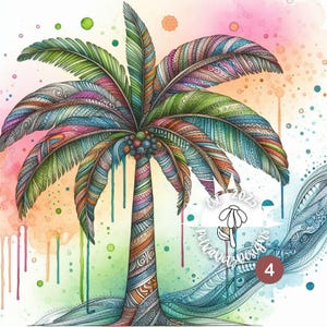 Zentangle Style Colorful Watercolor Palm Tree Tattoos – Temporary Ink ...