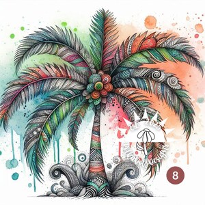 Zentangle Style Colorful Watercolor Palm Tree Tattoos – Temporary Ink ...